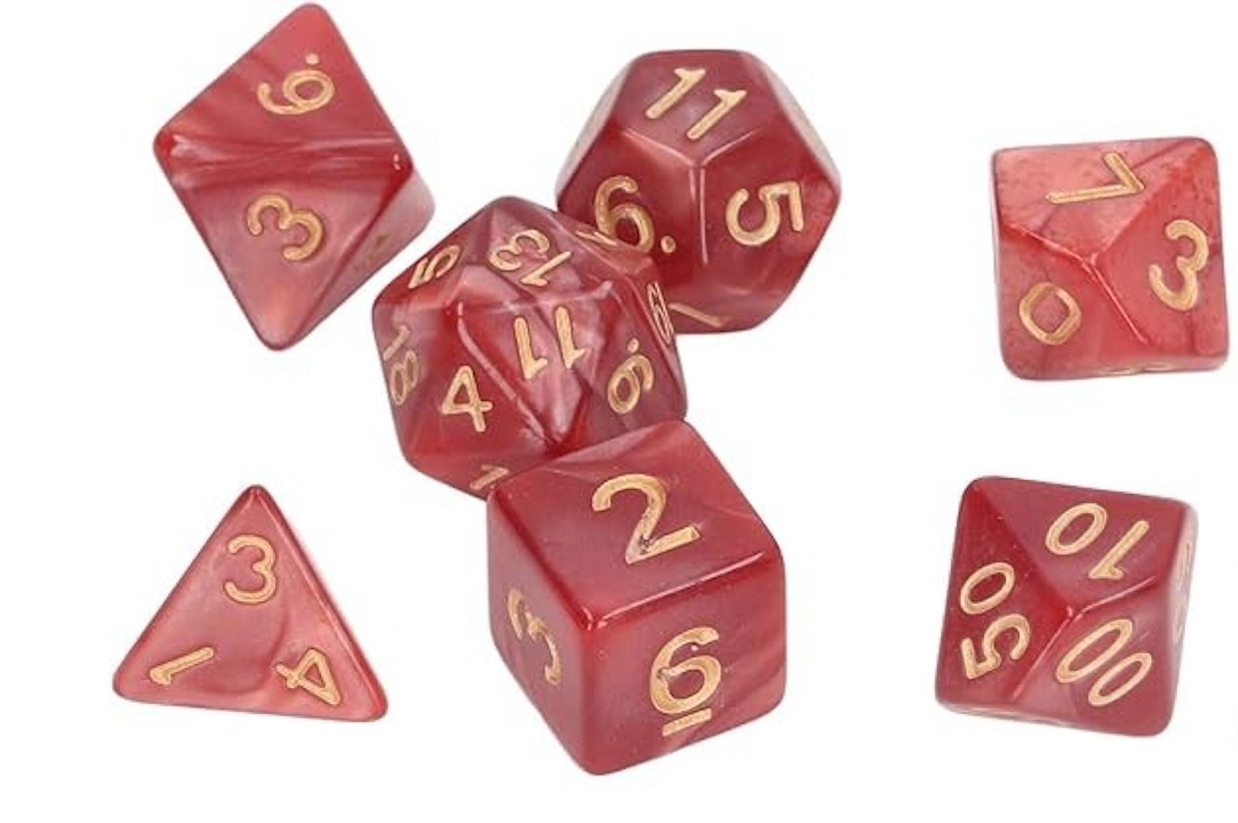 Dobbelstenen - 7 Stuks - Rood - D&D - Polydice